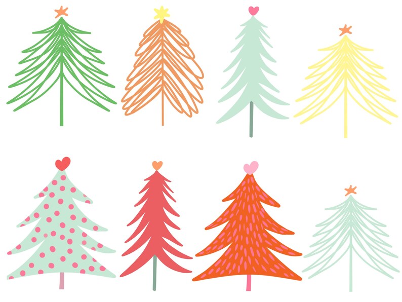 Boho Christmas Tree Clipart, Boho Christmastree Clip Art, Minimalist ...