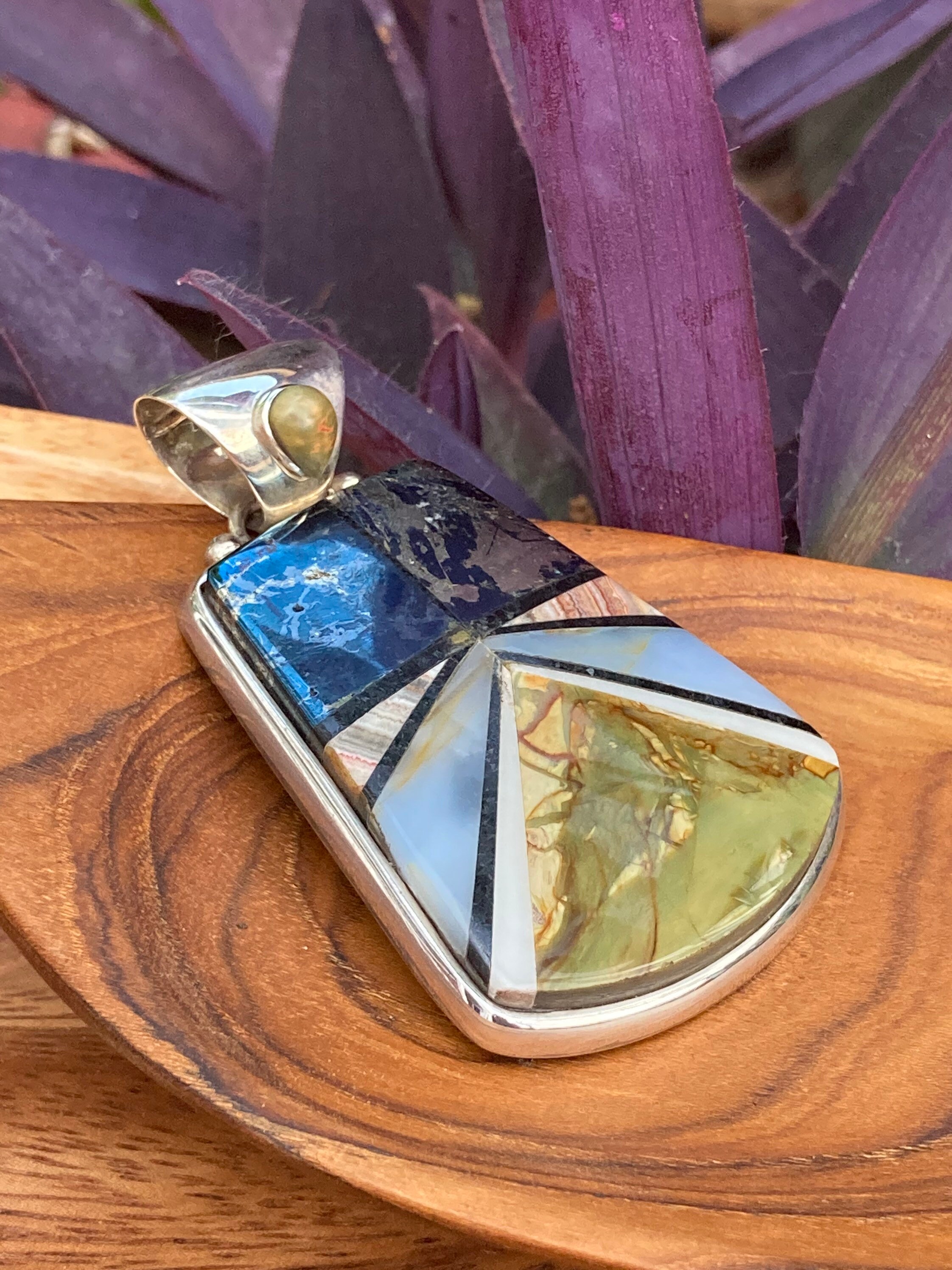 Sterling Silver Intarsia Pendant - Etsy