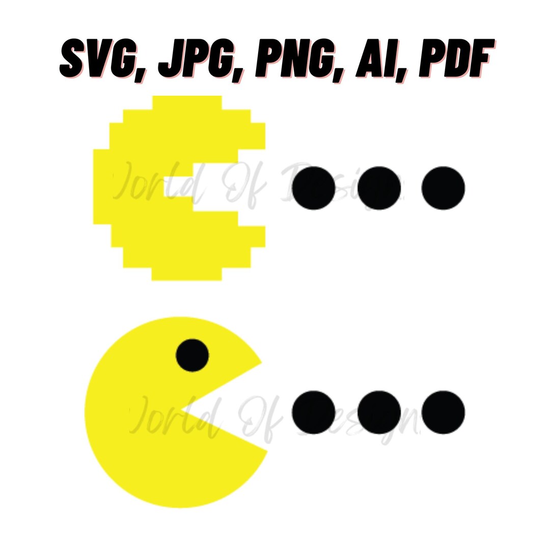 Pac-man SVG, Pacman Digital File, Pac-man Eating Dots, Simple Pacman ...