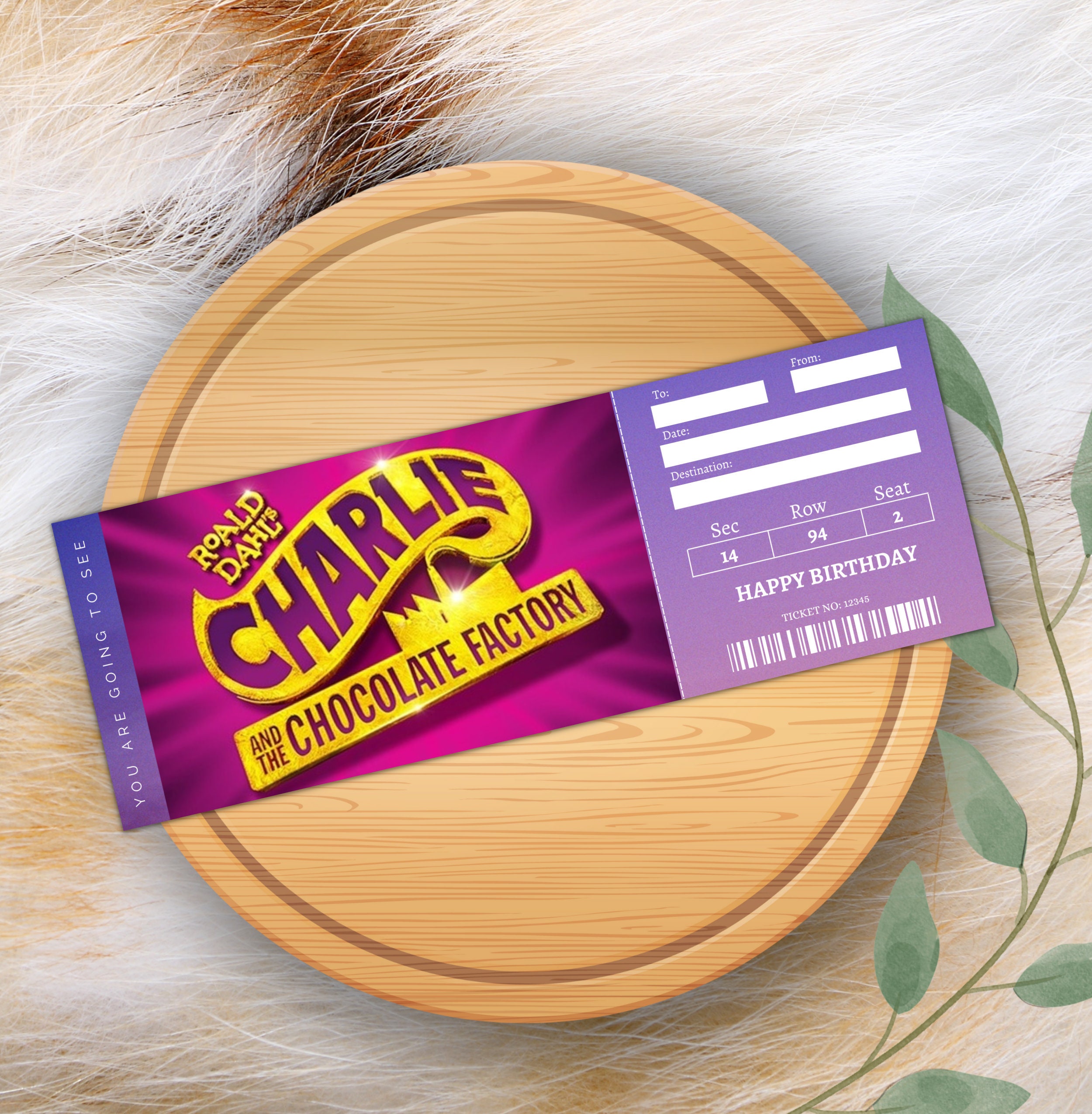 Charlie and the Chocolate Factory Broadway Surprise Ticket. Editable ...