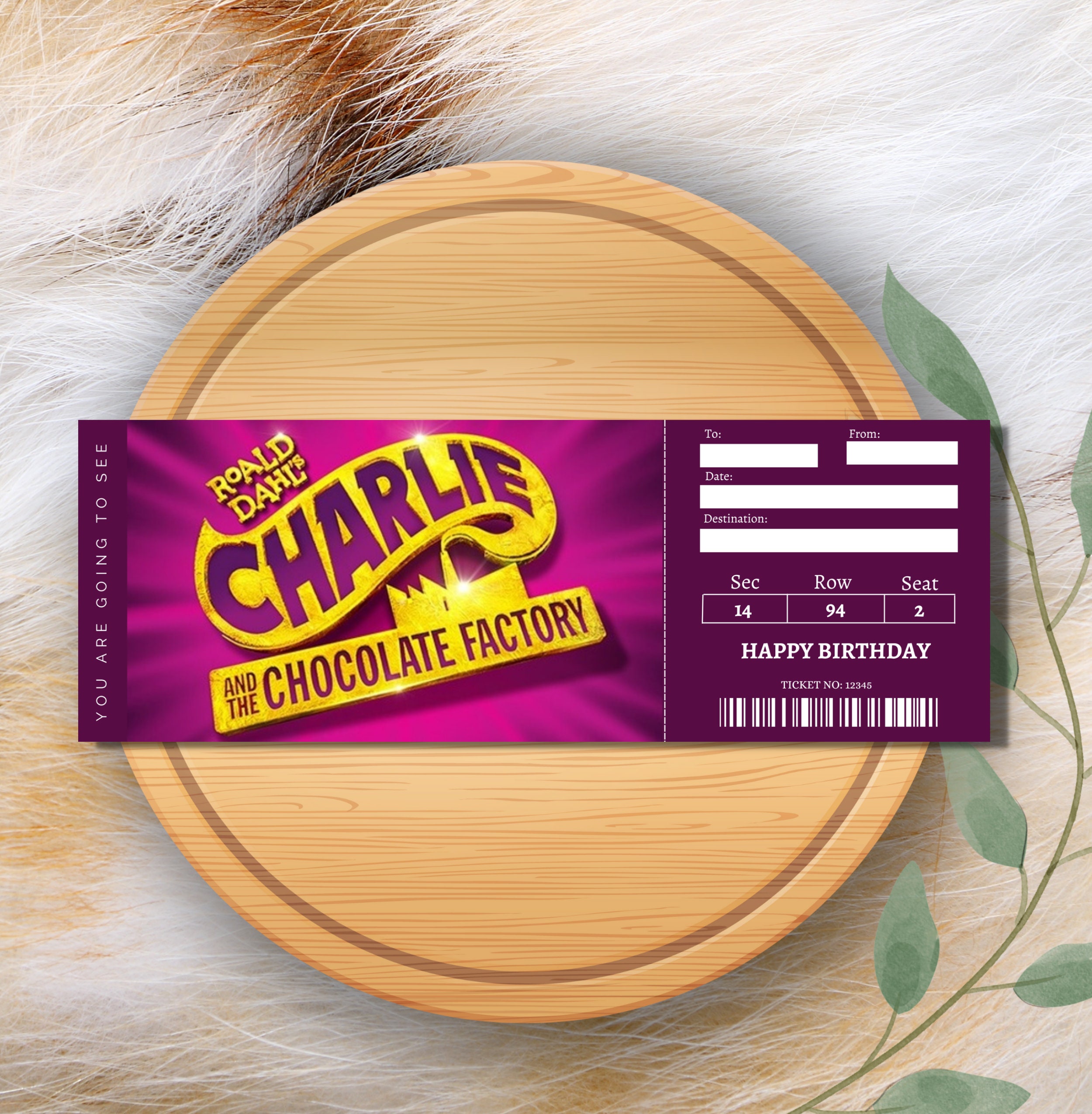 Charlie and the Chocolate Factory Broadway Surprise Ticket. Editable ...