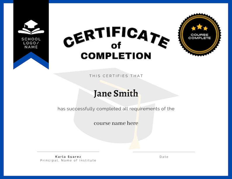 DIY Certificate of Completion Template, Gold Certificate Template ...