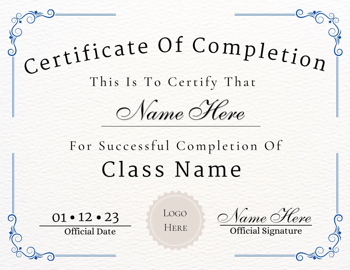 DIY Certificate of Completion Template Gold Certificate - Etsy