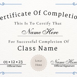 DIY Certificate of Completion Template Gold Certificate - Etsy