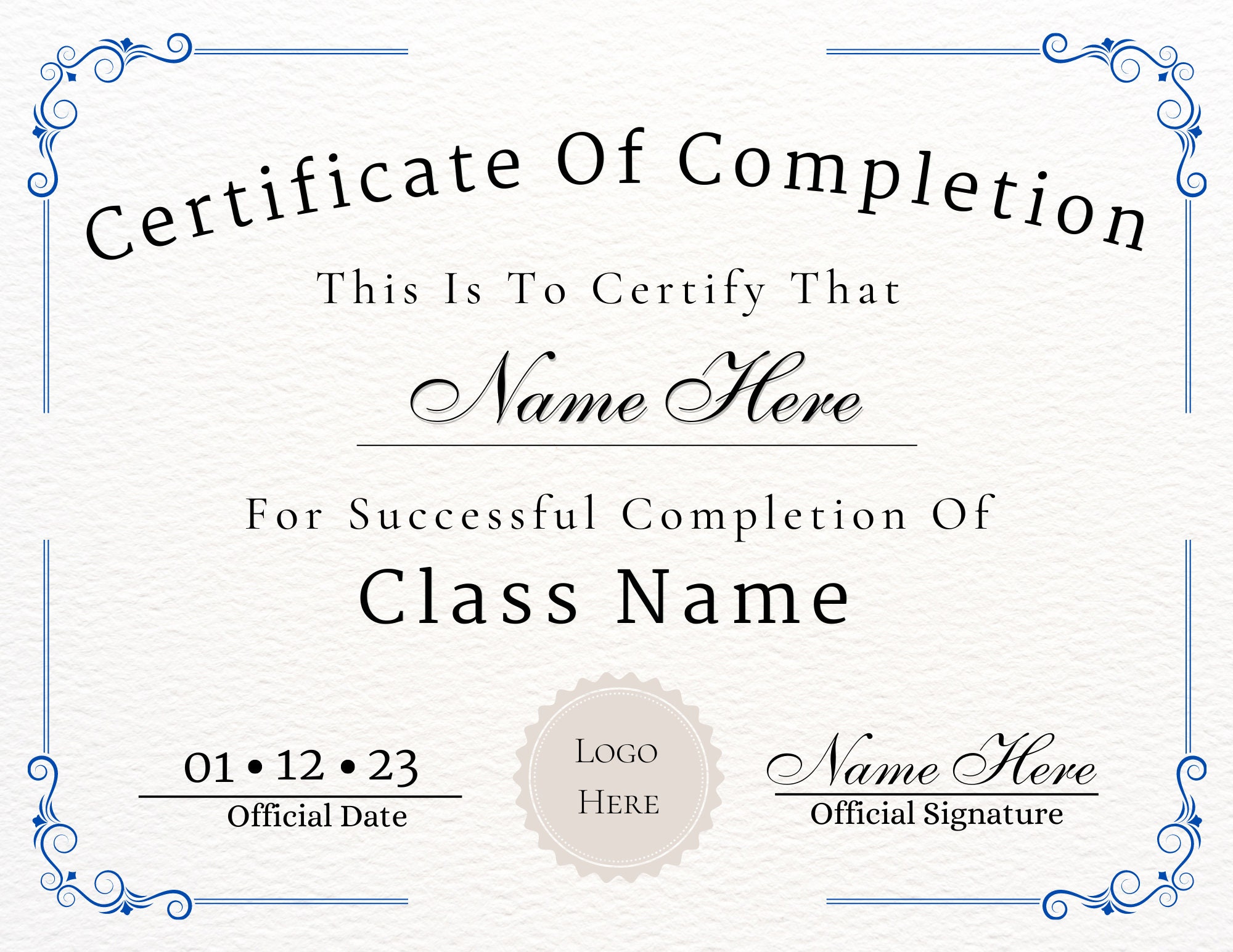 DIY Certificate of Completion Template, Gold Certificate Template ...