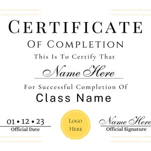 DIY Certificate of Completion Template, Gold Certificate Template ...