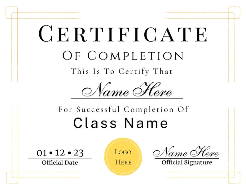 DIY Certificate of Completion Template, Gold Certificate Template ...