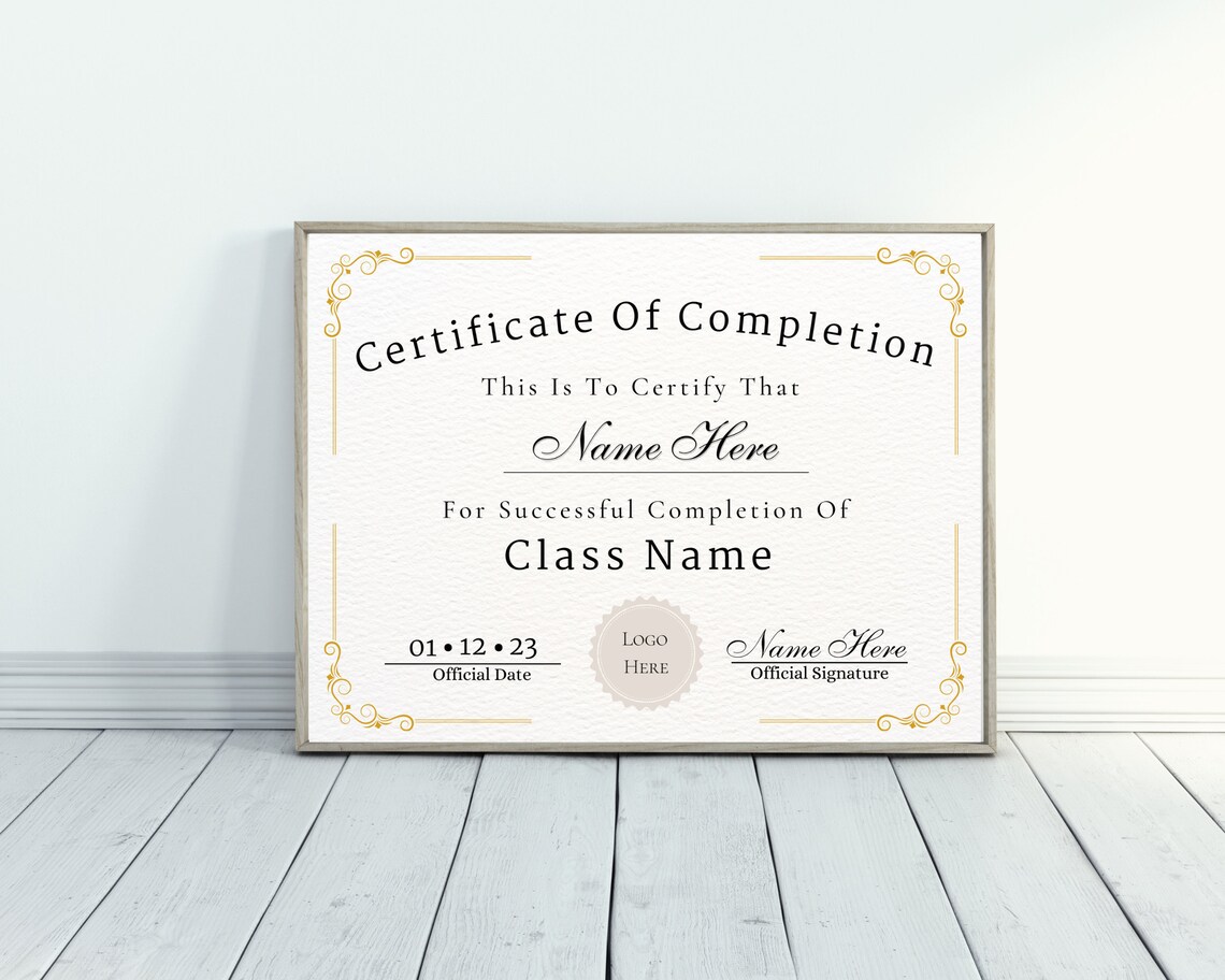 DIY Certificate of Completion Template, Gold Certificate Template ...