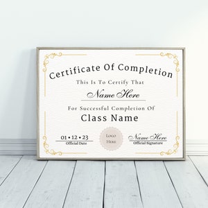 DIY Certificate of Completion Template Gold Certificate - Etsy