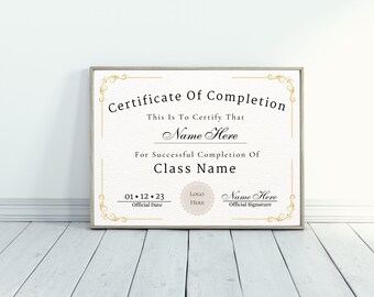 DIY Certificate of Completion Template, Gold Certificate Template ...
