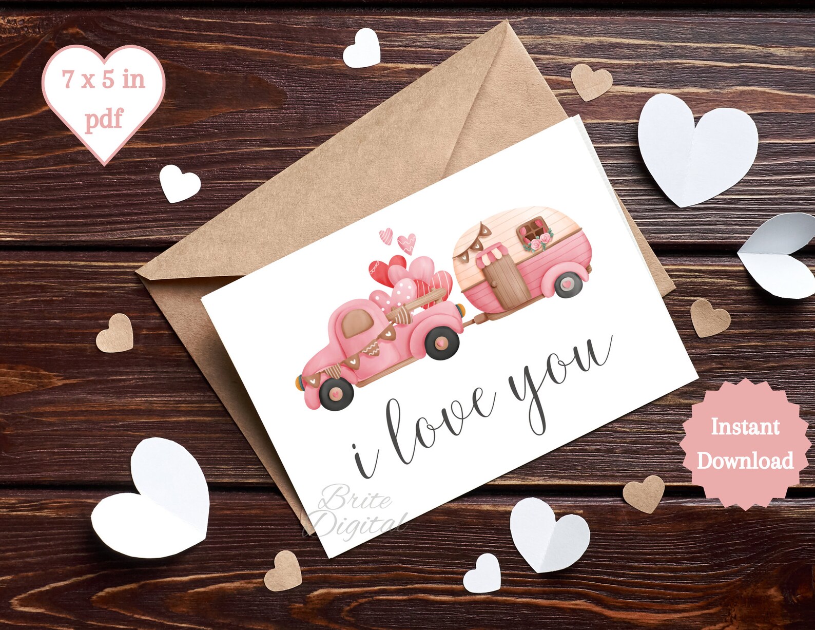 Valentines Day Truck Card Instant Download Pdf File 7 X 5 - Etsy