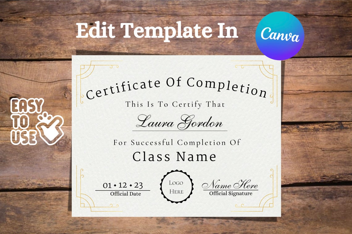 DIY Certificate of Completion Template, Gold Certificate Template ...