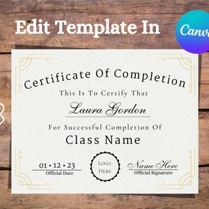 DIY Certificate of Completion Template, Gold Certificate Template ...