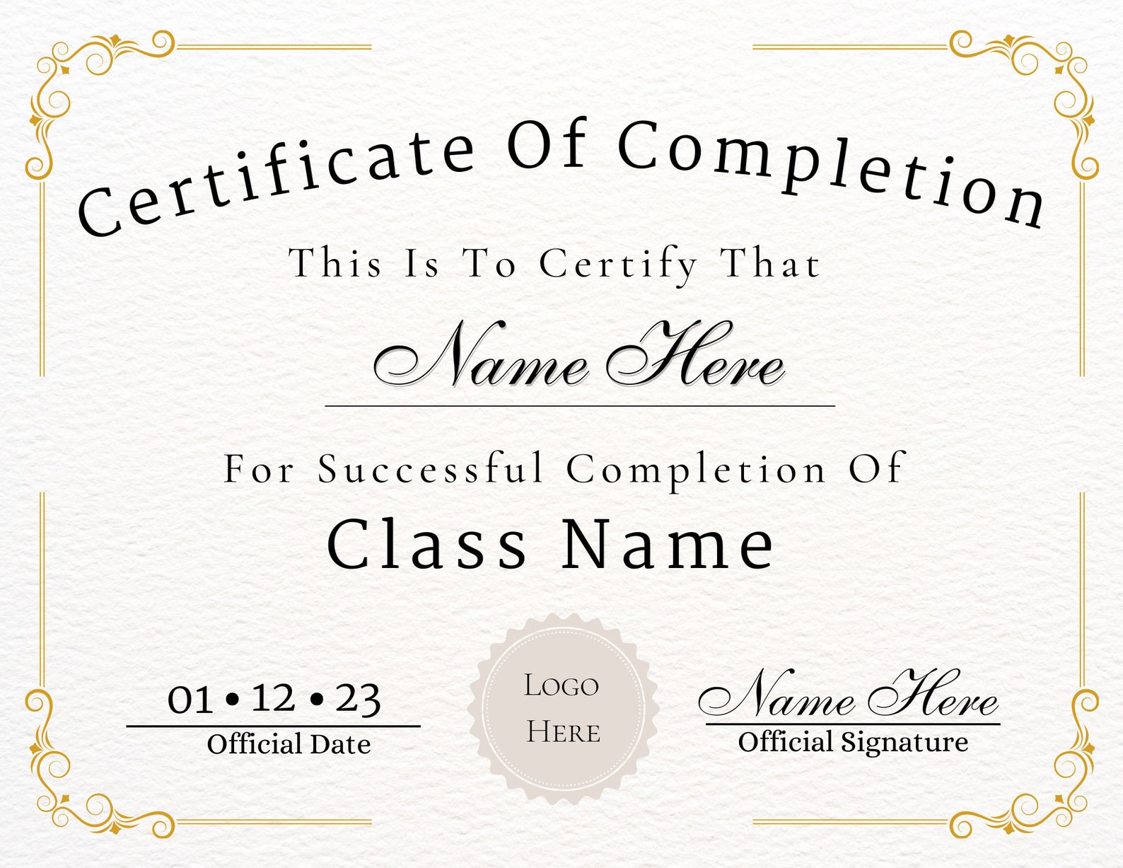 DIY Certificate of Completion Template Gold Certificate - Etsy