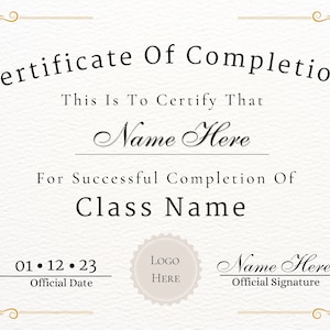 DIY Certificate of Completion Template Gold Certificate - Etsy