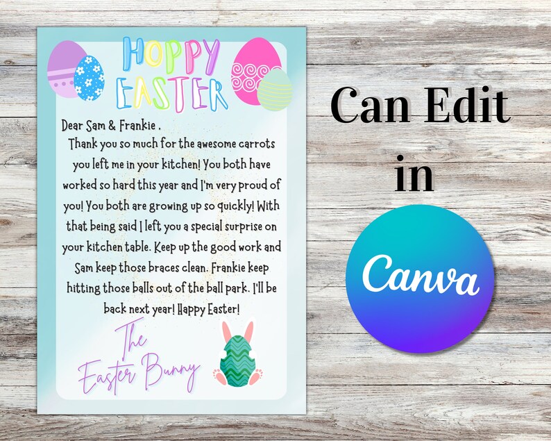 Easter Bunny Letter DIY Customizable Letter Instant Download Canva ...