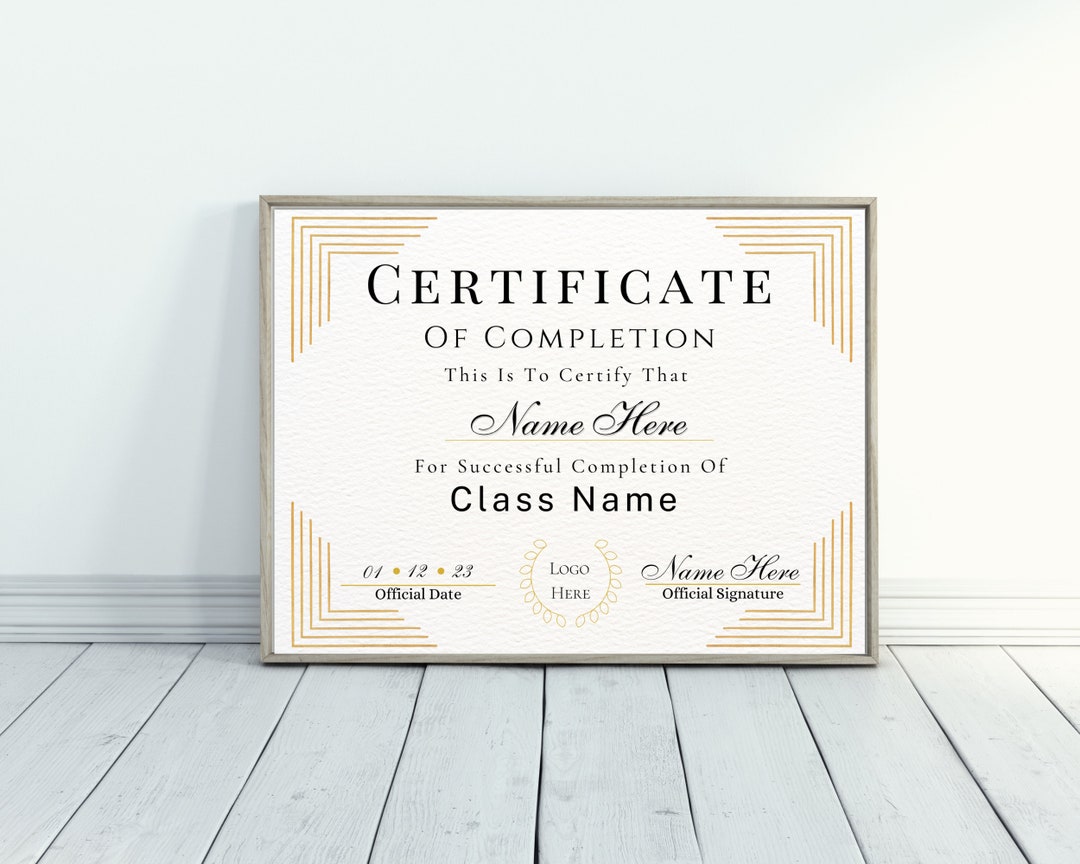 DIY Certificate of Completion Template, Gold Certificate Template ...