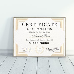 DIY Certificate of Completion Template, Gold Certificate Template ...