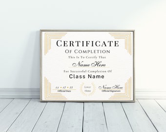 DIY Certificate of Completion Template, Gold Certificate Template ...