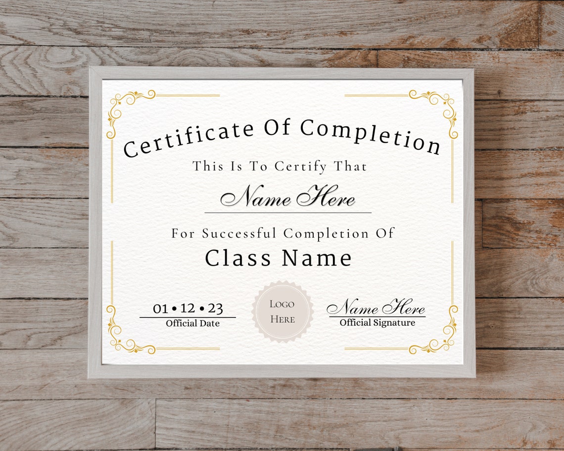 DIY Certificate of Completion Template Gold Certificate - Etsy