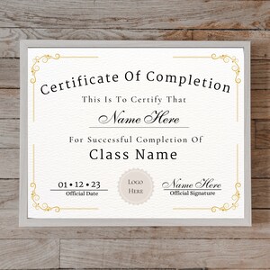 DIY Certificate of Completion Template Gold Certificate - Etsy