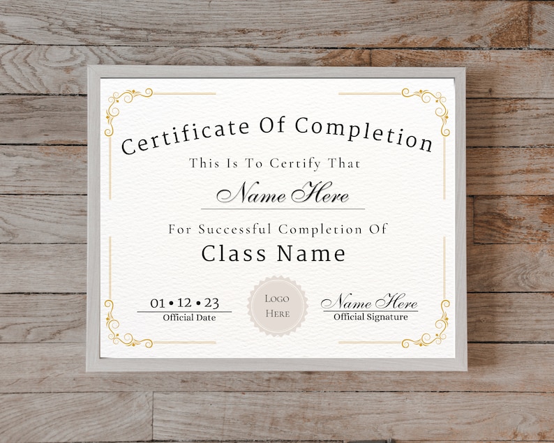 DIY Certificate of Completion Template Gold Certificate - Etsy