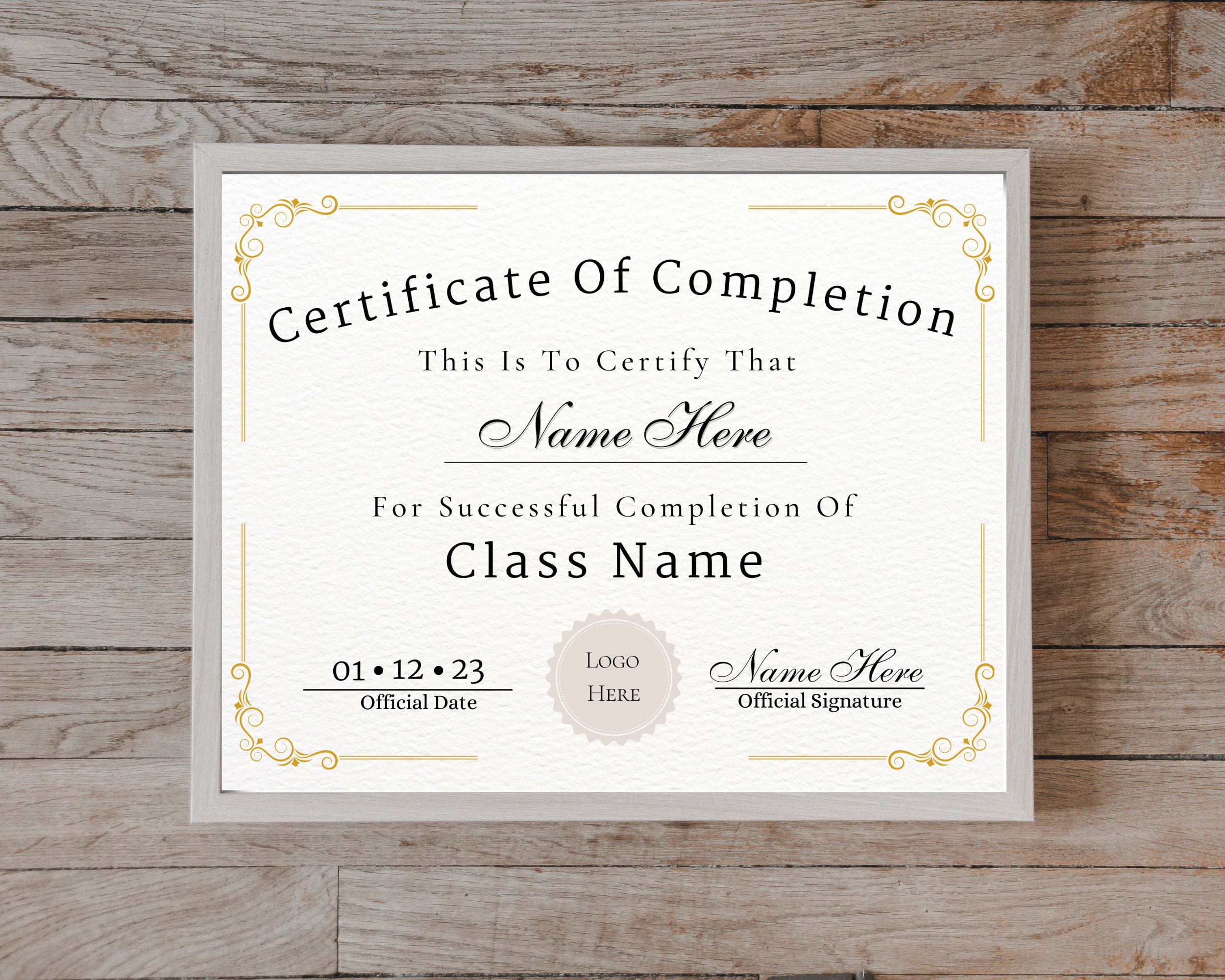 DIY Certificate of Completion Template, Gold Certificate Template ...