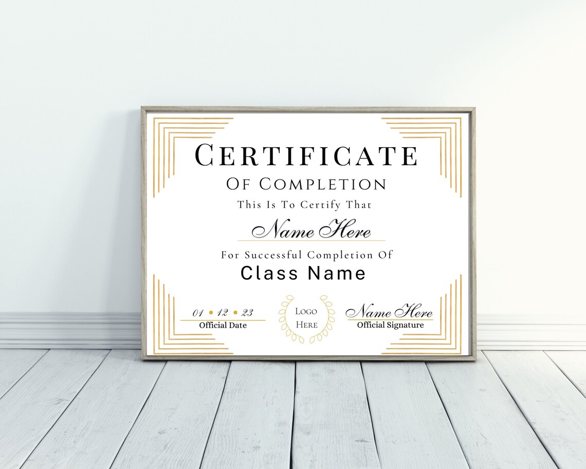 DIY Certificate of Completion Template, Gold Certificate Template ...