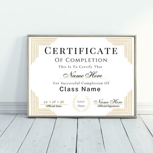 DIY Certificate of Completion Template, Gold Certificate Template ...