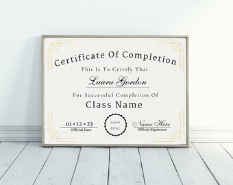 DIY Certificate of Completion Template, Gold Certificate Template ...