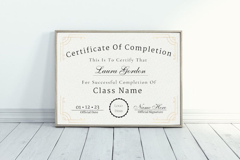 DIY Certificate of Completion Template, Gold Certificate Template ...