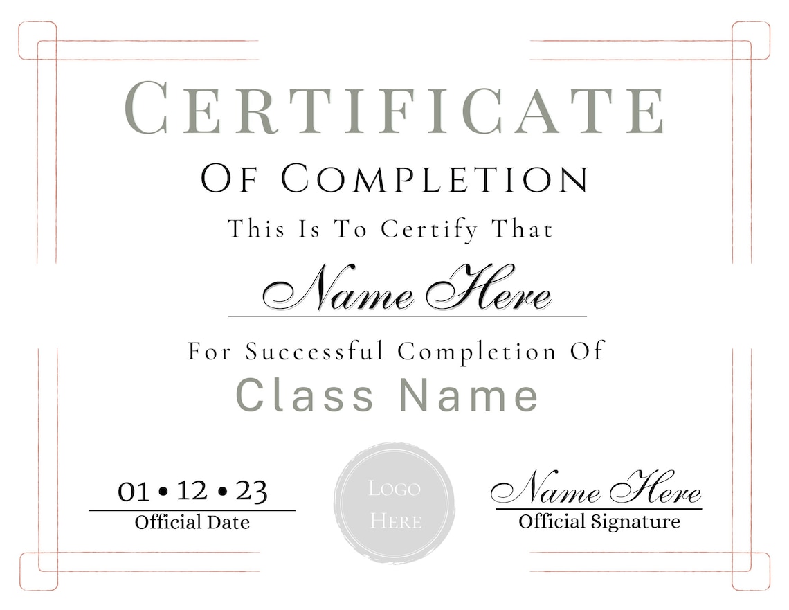 DIY Certificate of Completion Template, Gold Certificate Template ...