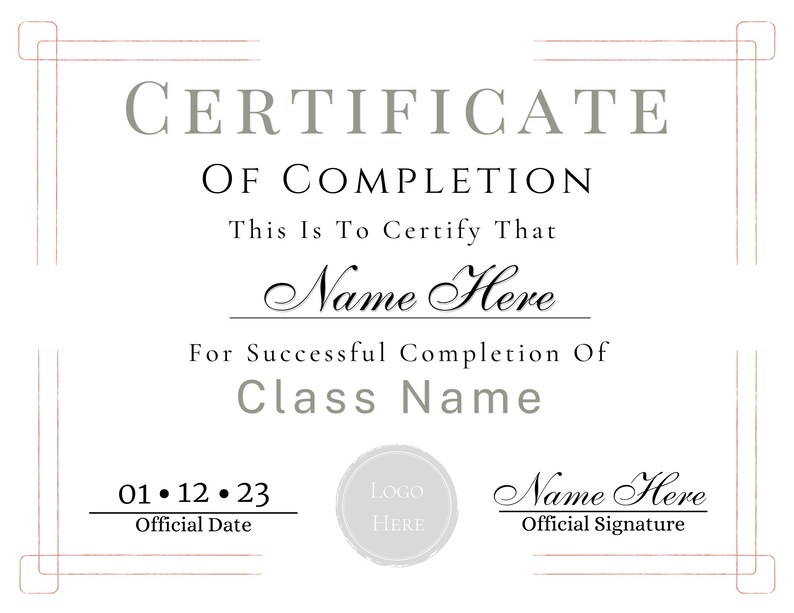 DIY Certificate of Completion Template, Gold Certificate Template ...