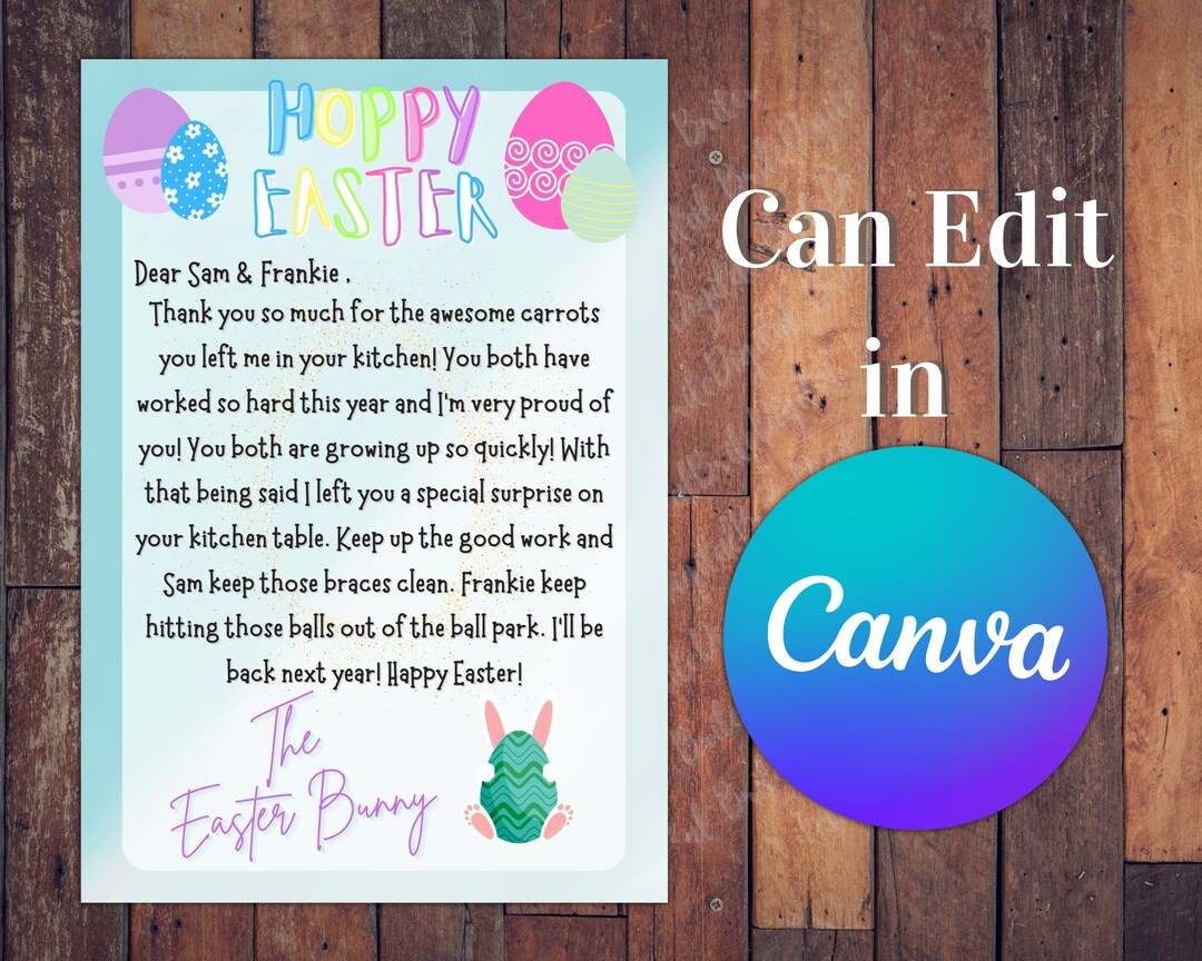Easter Bunny Letter DIY Customizable Letter Instant Download Canva ...