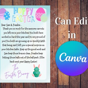 Easter Bunny Letter DIY Customizable Letter Instant Download Canva ...