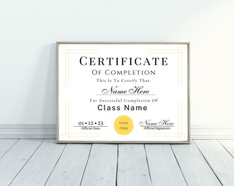 DIY Certificate of Completion Template, Gold Certificate Template ...