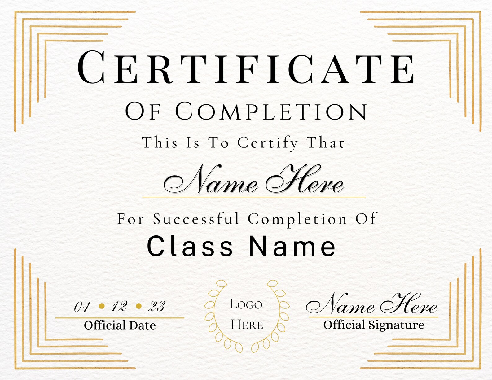 DIY Certificate of Completion Template, Gold Certificate Template ...