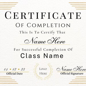 DIY Certificate of Completion Template, Gold Certificate Template ...