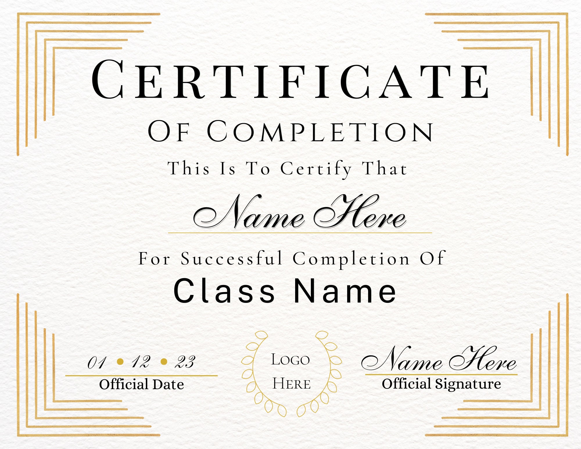 DIY Certificate of Completion Template, Gold Certificate Template ...
