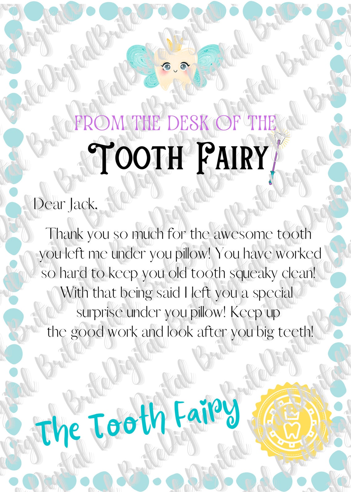 DIGITAL Customizable Tooth Fairy Letter - Instant Download - Etsy