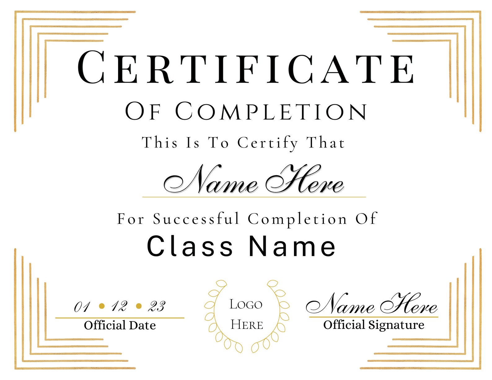 DIY Certificate of Completion Template, Gold Certificate Template ...