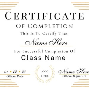 DIY Certificate of Completion Template, Gold Certificate Template ...