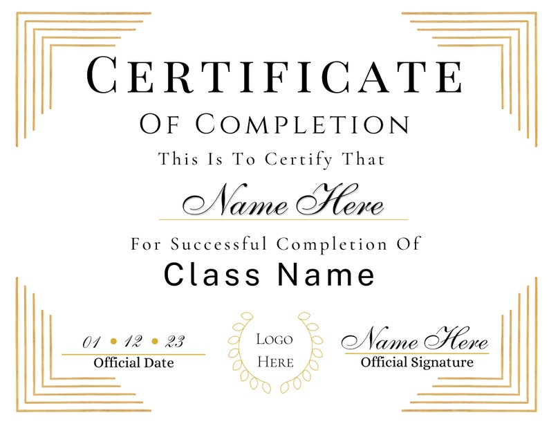 DIY Certificate of Completion Template, Gold Certificate Template ...