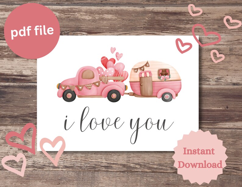 Valentines Day Truck Card Instant Download Pdf File 7 X 5 - Etsy