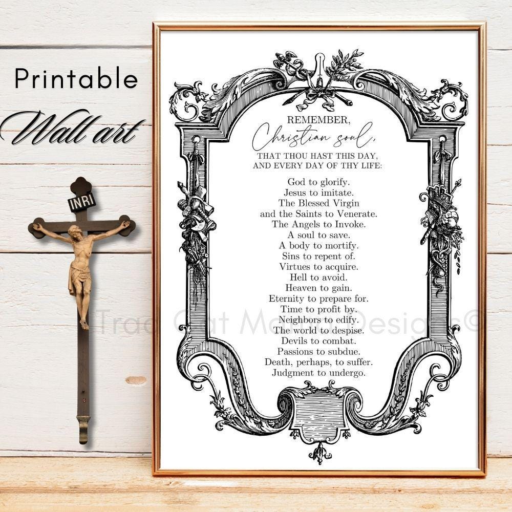 PRINTABLE Catholic Wall Art "remember Christian Soul" | Vintage Art ...