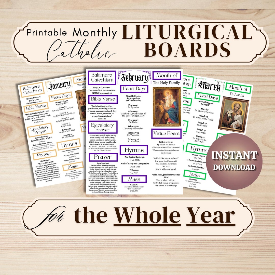 Printable Catholic Liturgical Board Bundle for the Year | Prayer Corner ...
