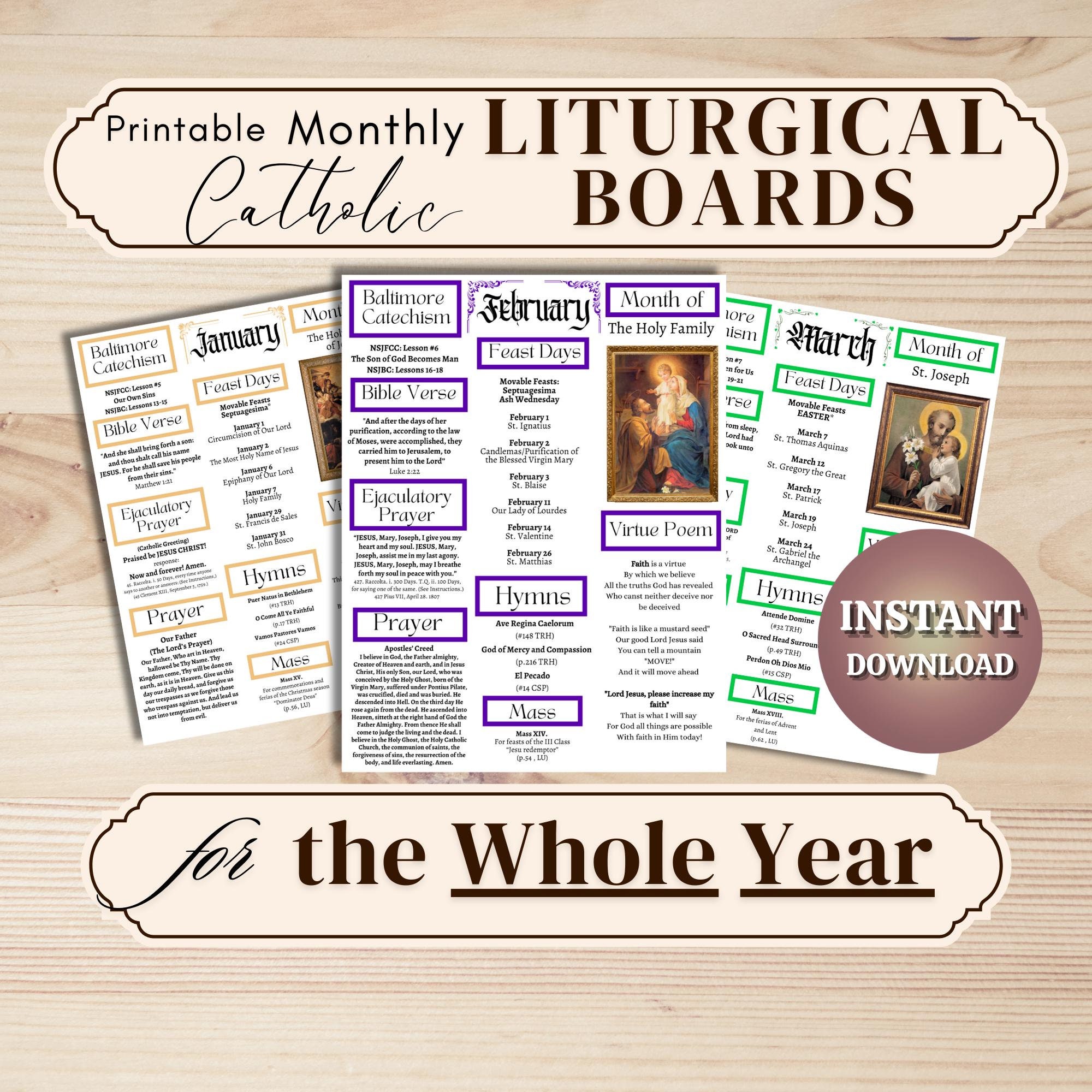 Printable Catholic Liturgical Board Bundle for the Year | Prayer Corner ...