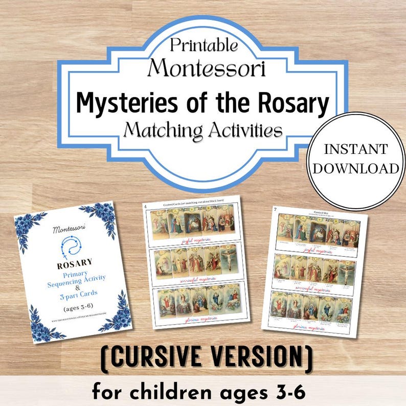 CURSIVE Printable Catholic Montessori Rosary Matching Activity ...