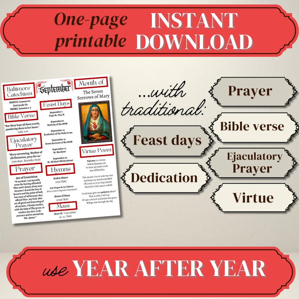 Printable Catholic Liturgical Board for September | Prayer Corner ...