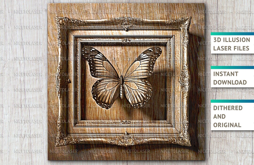 Butterfly 3D Illusion Laser Files, 10 X 10 Laser Ready File Glowforge ...